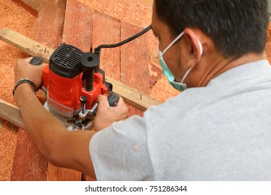 Asian Workers Using Electric Routering Cut Stock Photo 751286344 ...
