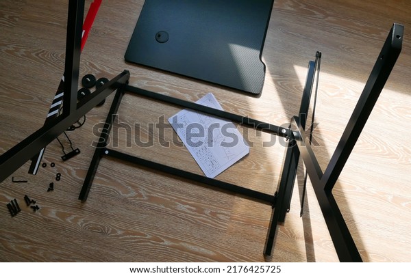 Assembling Computer Desk Home Black Table Stock Photo 2176425725 ...
