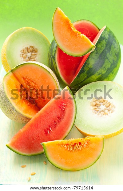 Assorted Melons Watermelon On Table Stock Photo (Edit Now) 79715614