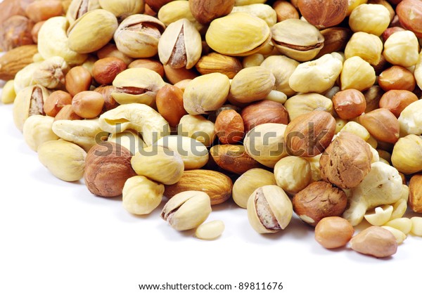 Assorted Mixed Nuts On White Background Stok Fotoğrafı 89811676 ...