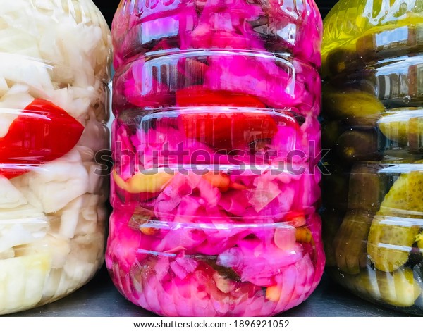 Assorted Pickles Plastic Containers Sold On Stock Photo 1896921052 ...