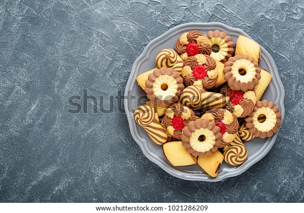 Assorted Shortbread Cookie On Plate On Stock Photo (Edit Now) 1021286209