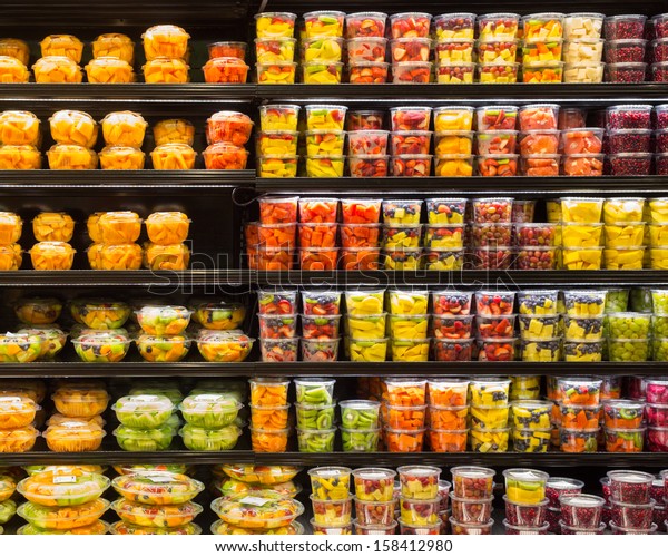 Assortment Cut Fruit Containers On Display Stock Photo (Edit Now) 158412980