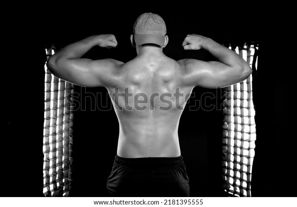Athletic Man Flexing Muscles Posing Showing Stock Photo 2181395555 ...