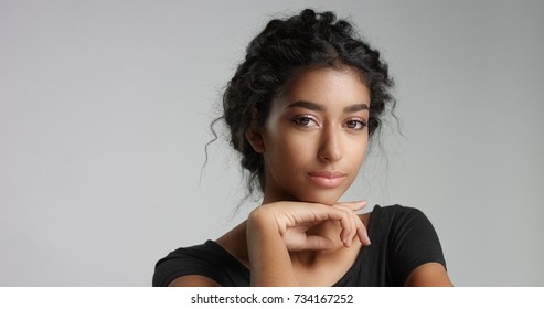 Attractive Young Middle Eastern Model Touching Stock Photo 734167252 ...