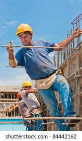 Authentic Construction Workers Installing Formwork Frames Stock Photo ...