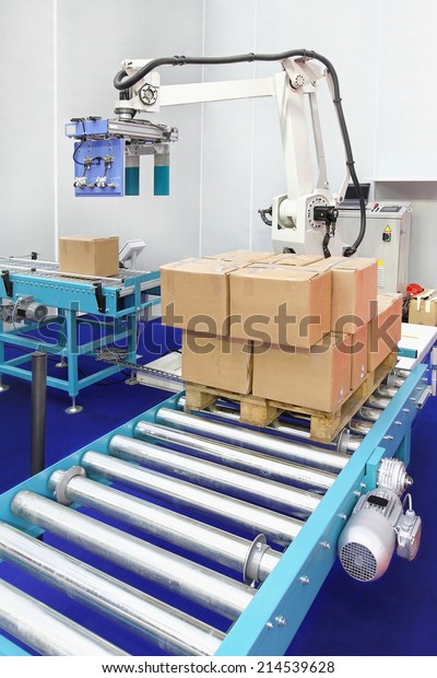 Automated Robotic Palletizer Boxes Conveyor Rollers Stock Photo (Edit ...