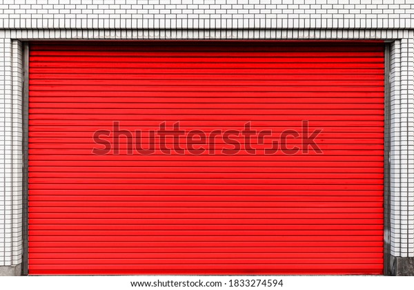 Automatic Red Roller Shutter Doors On Stock Photo (Edit Now) 1833274594