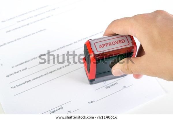 Automatic Stamp On Contract Document Approved Stock Photo 761148616 ...
