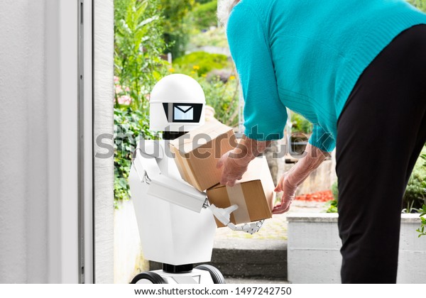 Autonomous Ai Artificial Intelligence Robot Delivering Stock Photo ...