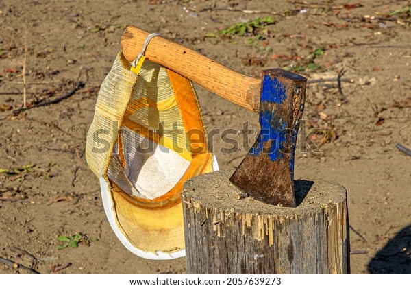Axe Stuck Into Log Baseball Cap Stock Photo 2057639273 | Shutterstock
