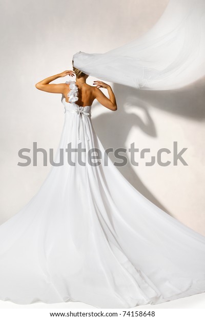 Back Bride White Elegance Wedding Dress Stock Photo (Edit Now) 74158648