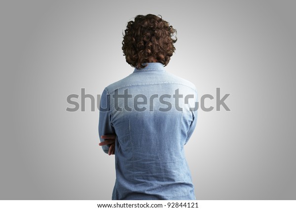 Back Side View Man Against Grey Stock Photo (Edit Now) 92844121