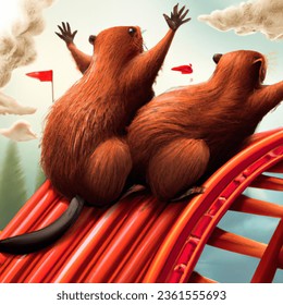 Two Furry Beavers Side-by-side Riding Huge AI-generated image ...