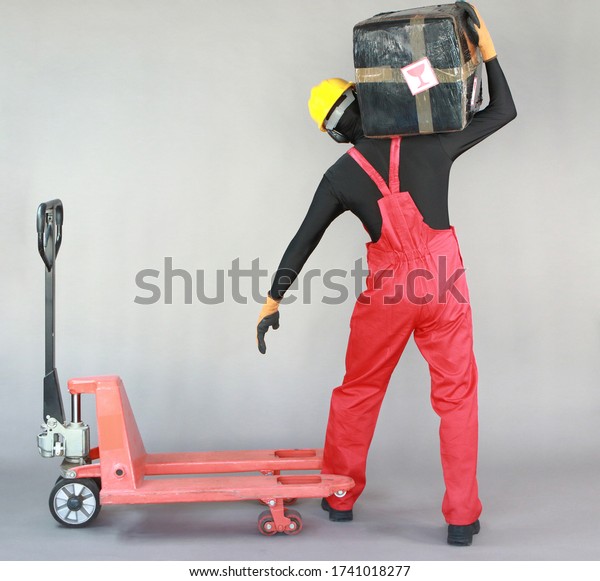 Back View Anonymous Worker Dealing Heavy Stock Photo 1741018277 ...