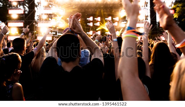Back View Crowd Clapping Arms Raised Stock Photo 1395461522 | Shutterstock