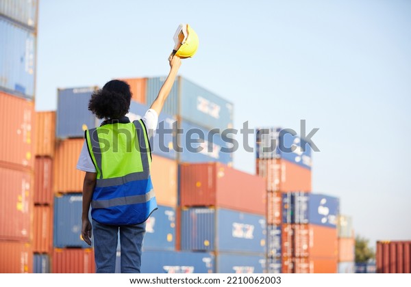 Back View Factory Worker Engineer Raising Stock Photo 2210062003 ...