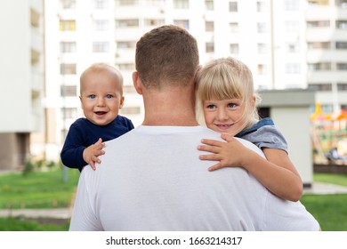 Back View Father Holding Two Adorable Stock Photo 1663214317 | Shutterstock