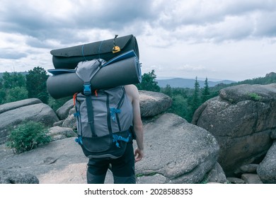 Back View Guy Backpack Camping Equipment Stock Photo 2028588353 ...
