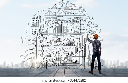 Back View Man Engineer Drawing Plan Stock Photo 304472282 | Shutterstock