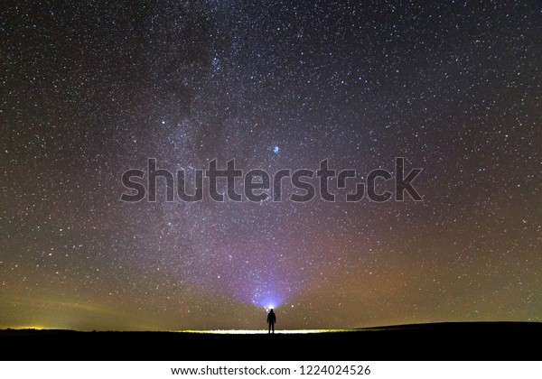 Back View Man Head Flashlight Standing Stock Photo 1224024526 ...