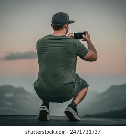 Back View Man Squatting Down Taking AI-generated image 2471456827 ...