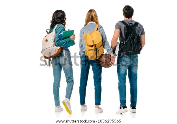 Back View Multicultural Students Backpacks Basketball Stock Photo ...