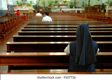 Back View Praying Sister Inside Church Stock Photo 9107716 | Shutterstock