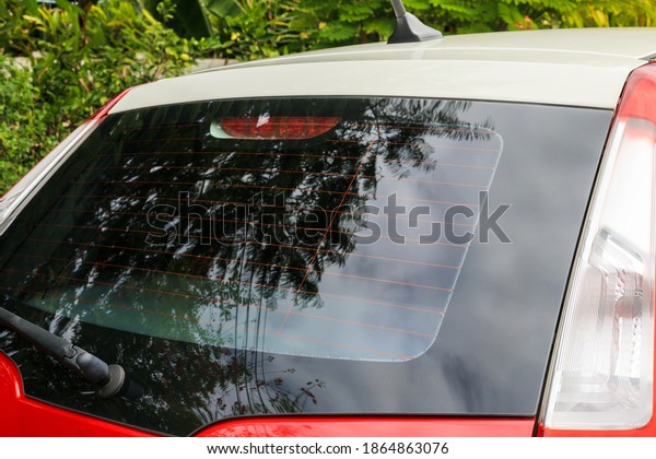 Back View Red Car Window Sticker Stock Photo 1864863076 | Shutterstock