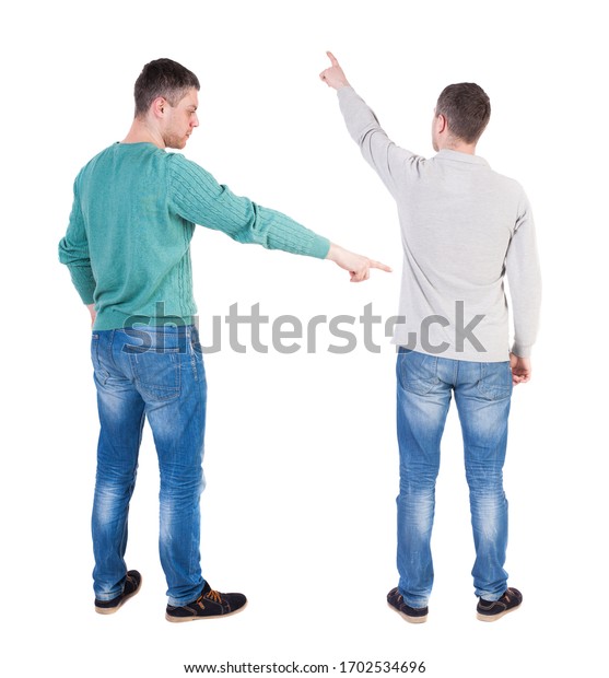 Back View Two Man Sweater Pointing Stock Photo 1702534696 | Shutterstock