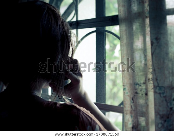 Back View Woman Receiving Foreboding Call Stock Photo 1788891560 ...