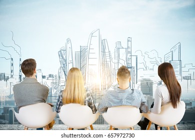 Back View Young Team Looking Drawn Stock Photo 657972730 | Shutterstock