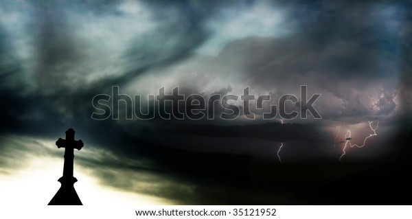 Background Cross Front Storm Clouds Lightning Stock Photo (Edit Now ...