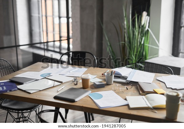 Background Image Wooden Table Documents Scattered Stock Photo (Edit Now ...