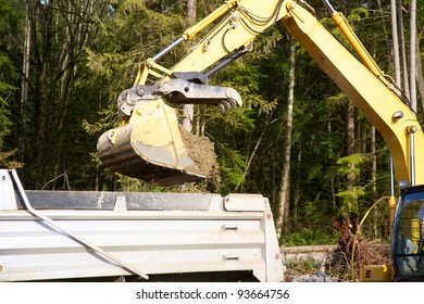 Backhoe Loading Dump Truck Construction Site Stock Photo 93664759 ...