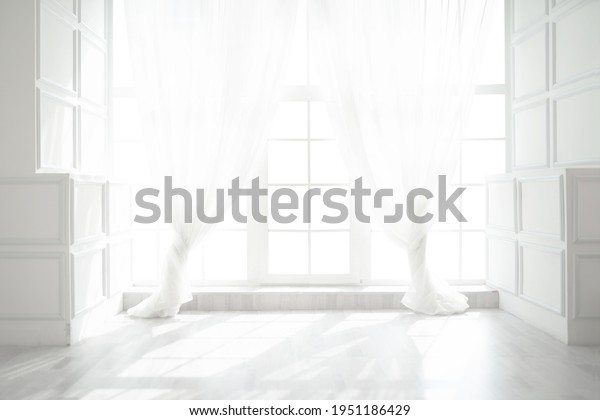 Backlit Window White Curtains Empty Room Stock Photo 1951186429 ...
