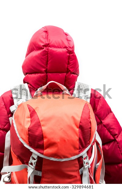 Backpacker Wearing Down Jacket Stock Photo (Edit Now) 329894681