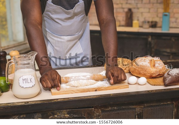 Baking Process Cheerful Dark Skinned African Stock Photo 1556726006 ...