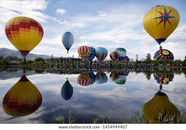Balloons Float Over Bald Eagle Lake Stock Photo (Edit Now) 1454949407
