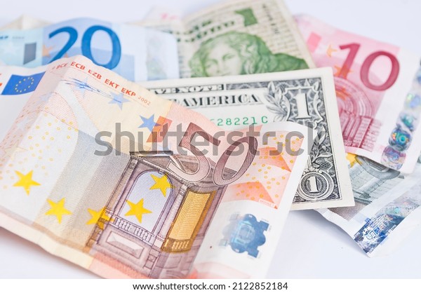 Banknotes Different Countries Stacked Stock Photo 2122852184 | Shutterstock