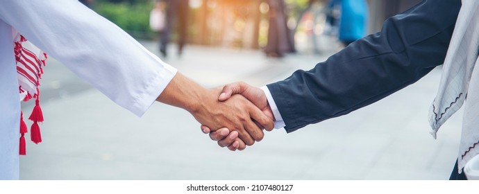 Banner Arab Businessman Muslim Dress Shaking Stock Photo (Edit Now ... Banner Arab Businessman Muslim Dress Shaking Stock Photo (Edit Now ...