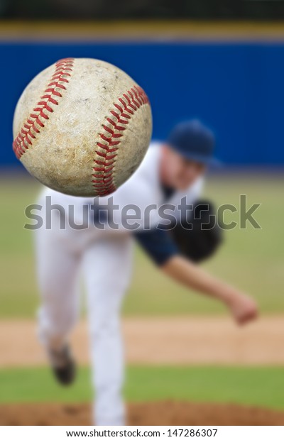 Baseball Pitcher Throwing Focus On Ball Stock Photo (Edit Now) 147286307