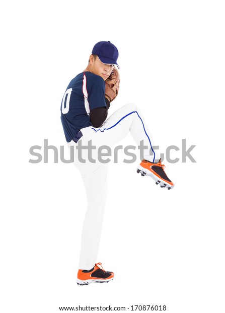 Baseball Player Pitcher Ready Pose Throwing Stock Photo 170876018 ...
