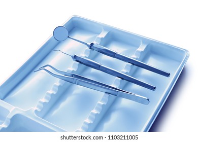 Basic Dentist Tools Tray Blue Dominant Stock Photo 1103211005 ...