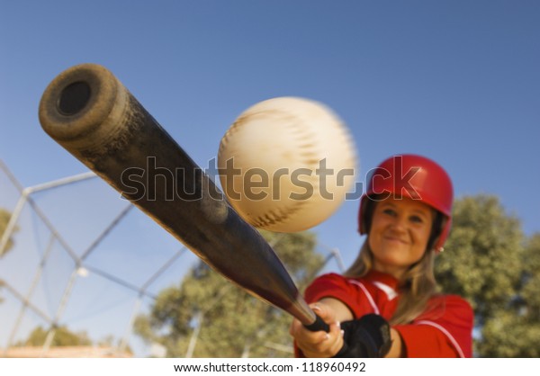 Batter Hitting Softball Stock Photo (Edit Now) 118960492