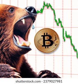 Wild Looking Bear Hits Bitcoin Coin AI-generated image 2414733567 ...