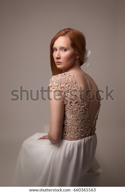 Beautiful Ginger Model Sitting Studio Posing Stock Photo 660365563 ...