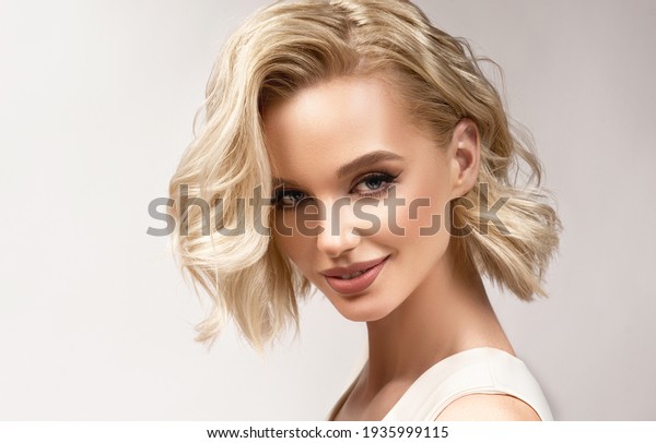 Beautiful Model Girl Short Hair Beauty 库存照片(立即编辑)1935999115