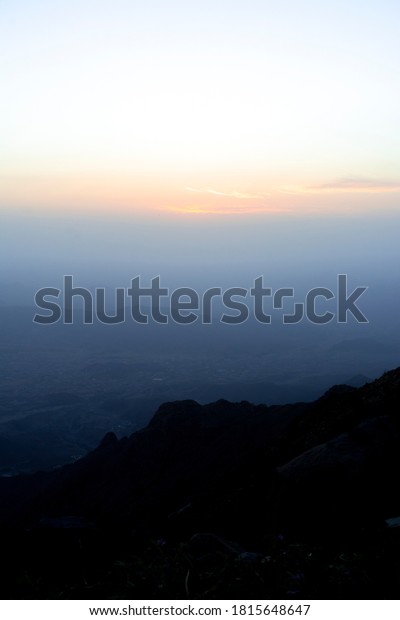 Beautiful Mountain Sunset Dramatic Clouds Located Stock Photo ...