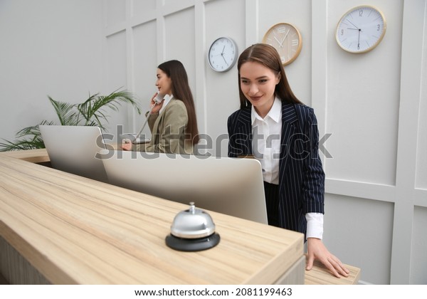 Beautiful Receptionists Working Counter Hotel ภาพสต็อก 2081199463 ... Beautiful Receptionists Working Counter Hotel ภาพสต็อก 2081199463 ...